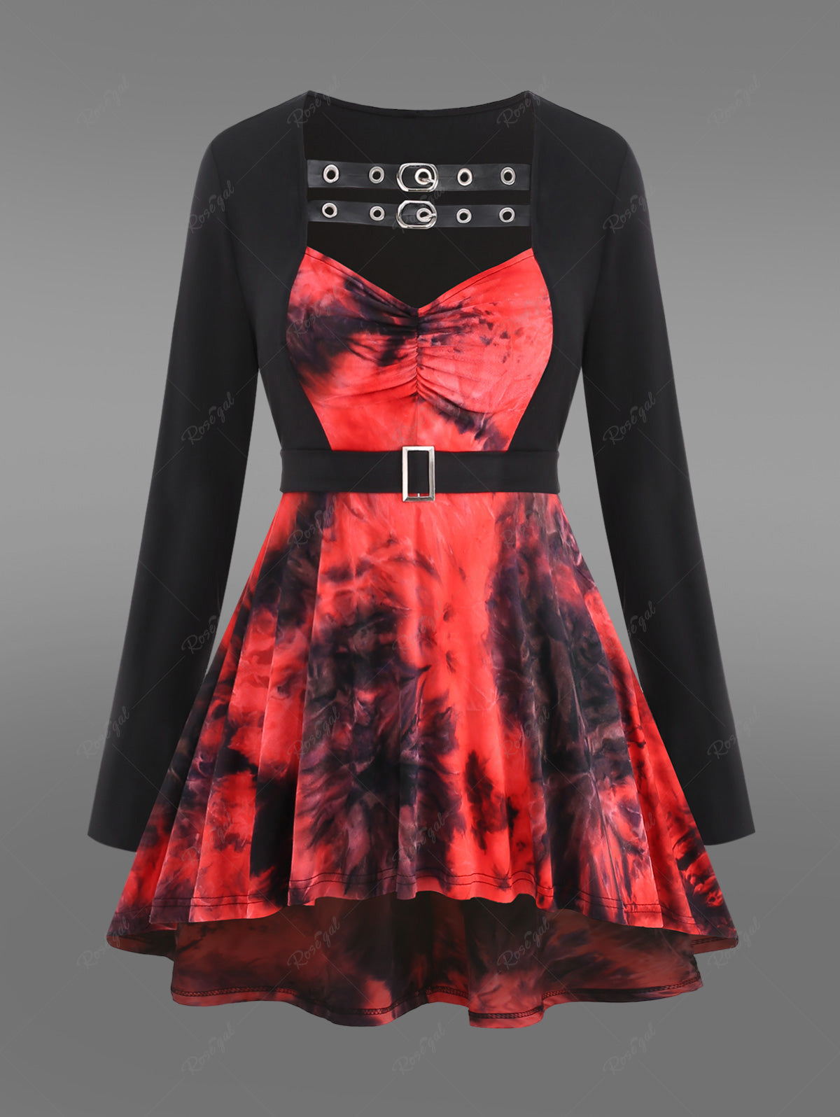 Gothic Tie Dye Ruched PU Leather Striped Buckle Grommets Top – Rgothic