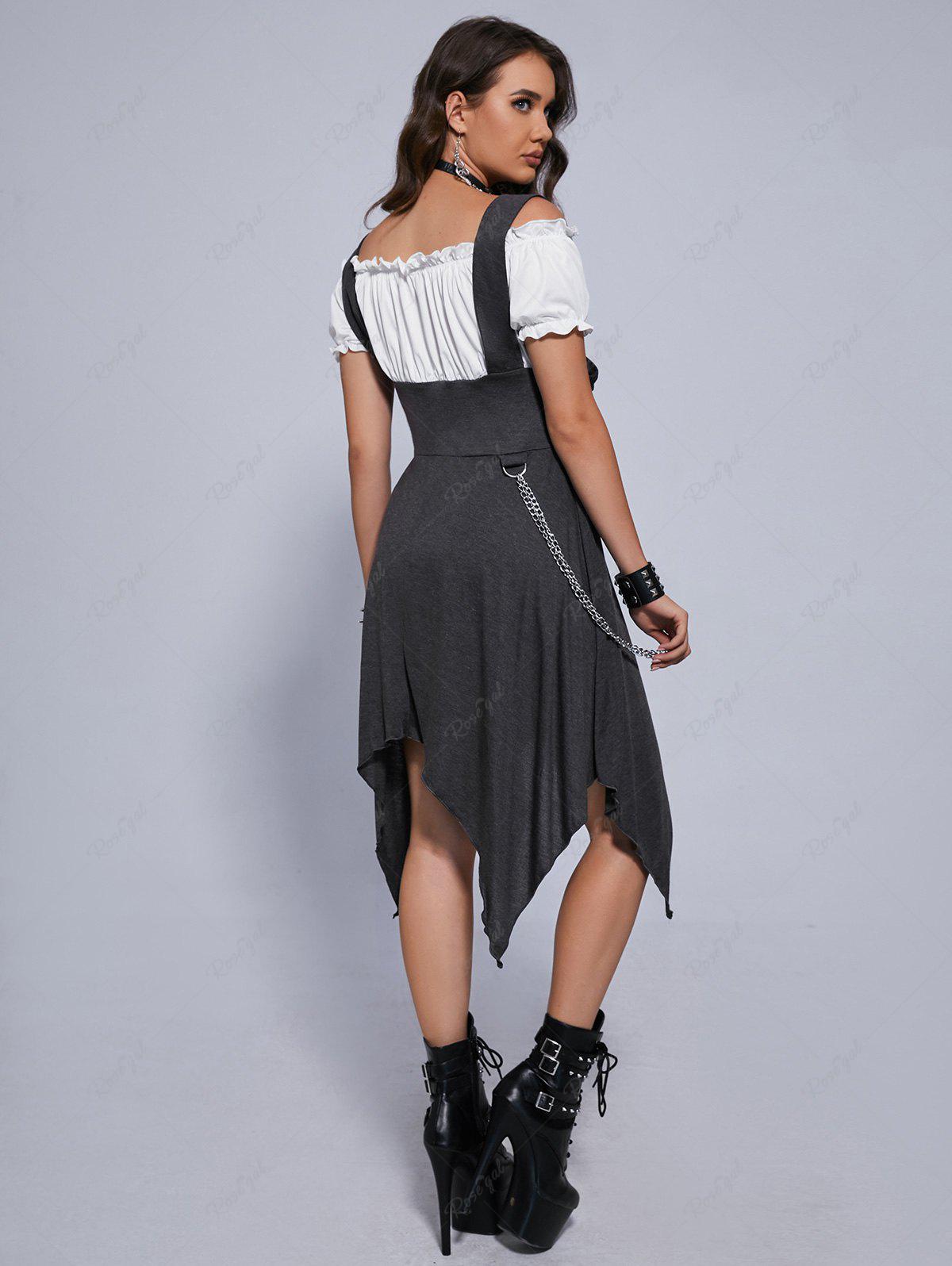 Gothic Cold Shoulder Buckled Chain Handkerchief Dress-Halloween – Rgothic