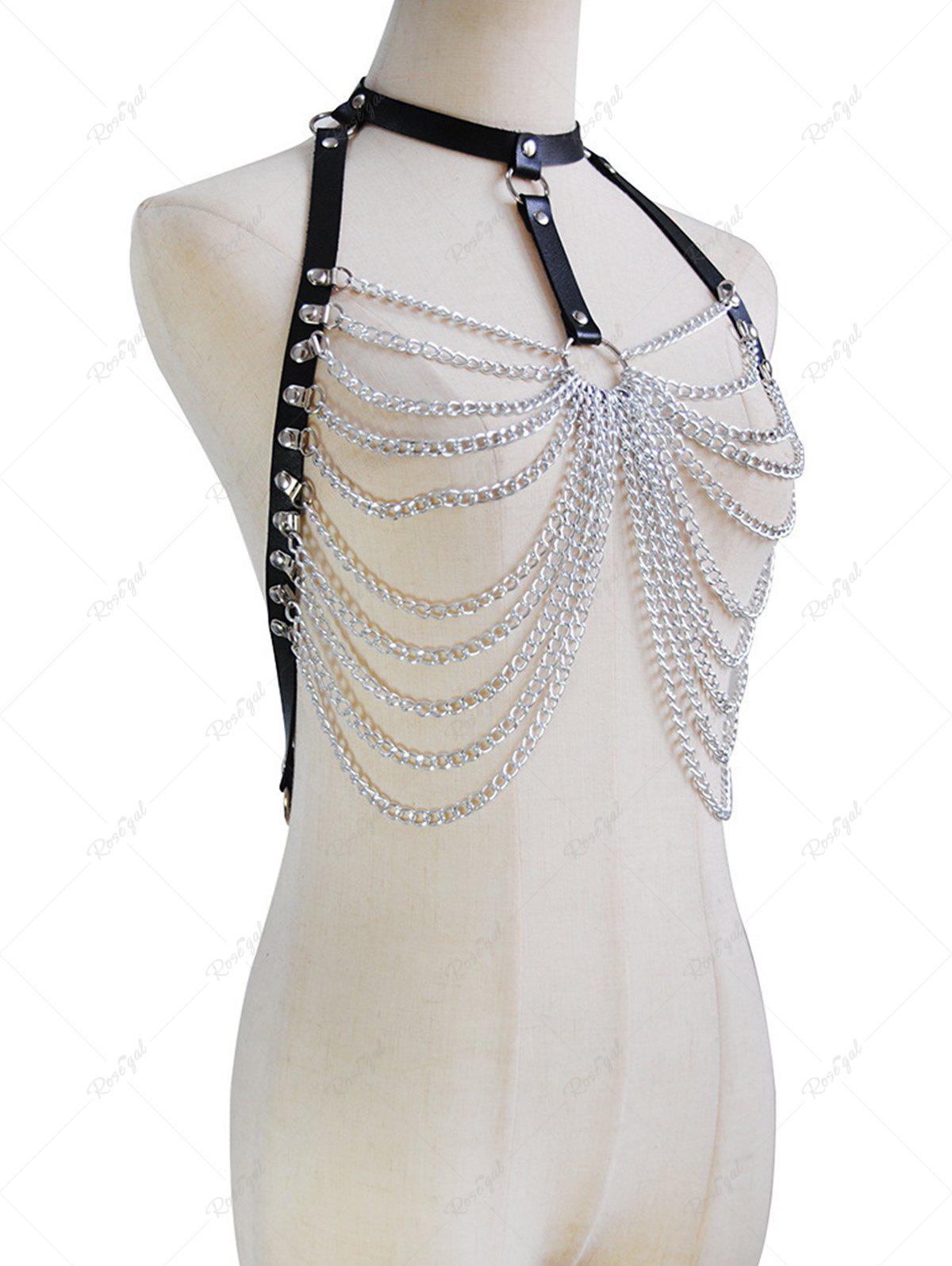 Punk PU Leather MultiLayer Chain Chest Bra Chain – Rgothic
