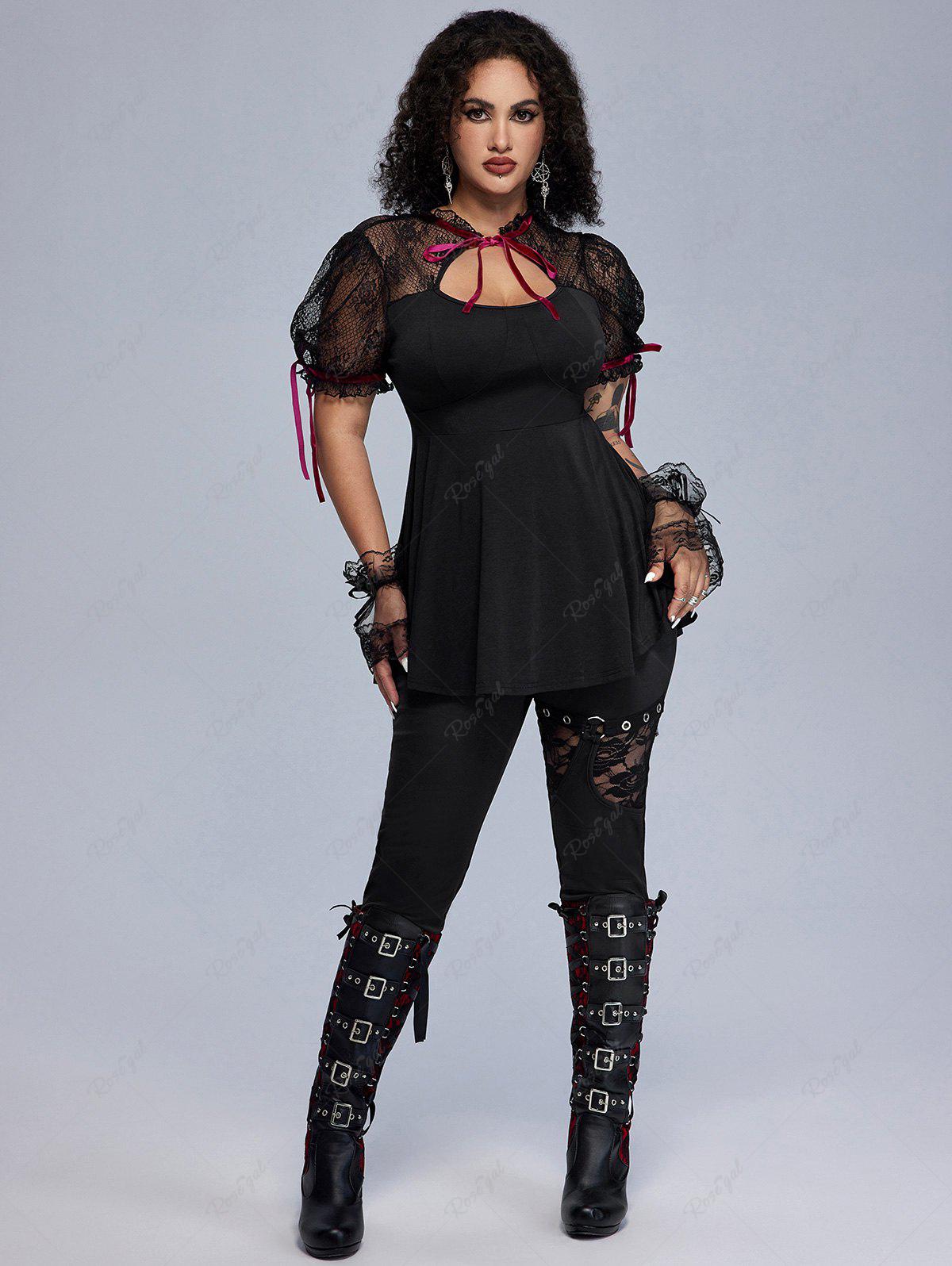 Victorian Goth Lace Panel Cutout Contrast Ribbons Top – Rgothic