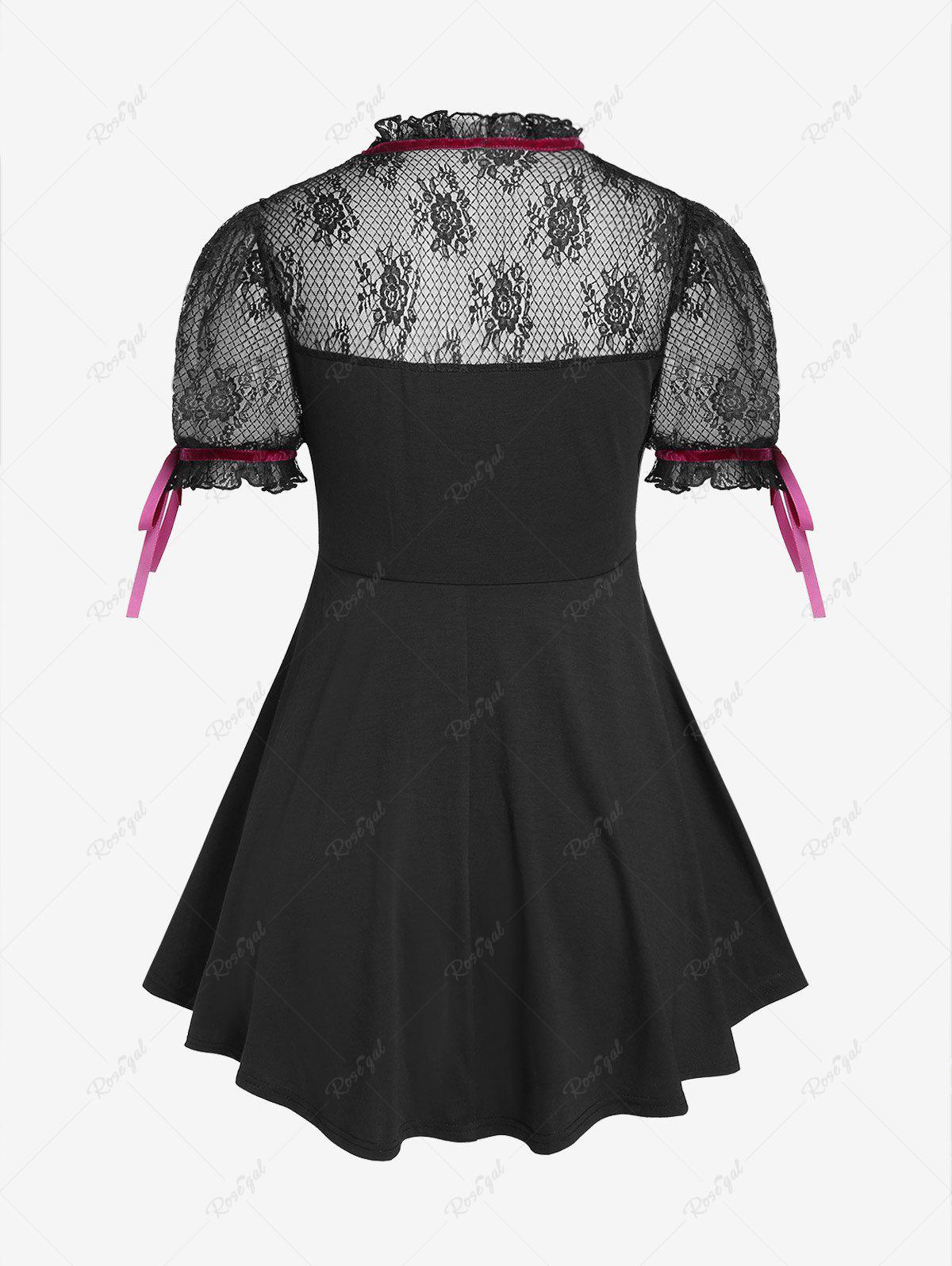 Victorian Goth Lace Panel Cutout Contrast Ribbons Top – Rgothic