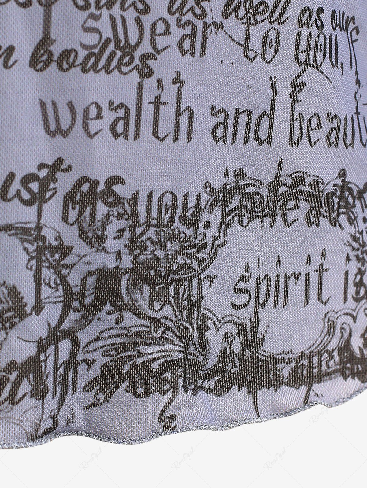 Gothic Newspaper Letters Print Mesh Cold Shoulder Flare Sleeves Croppe ...