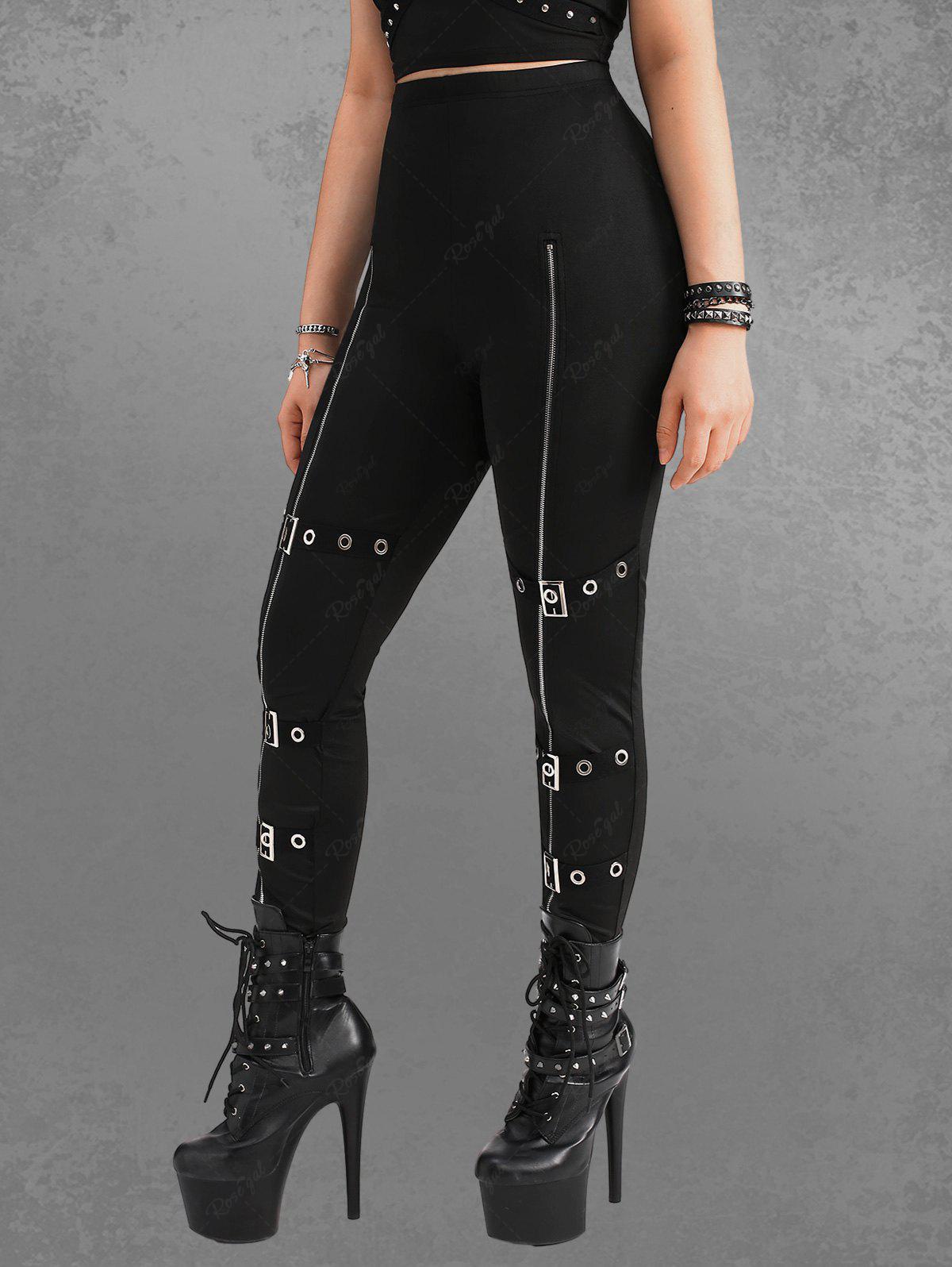 Gothic Straps Buckle Grommet Zipper Skinny Pull On Pants – Rgothic