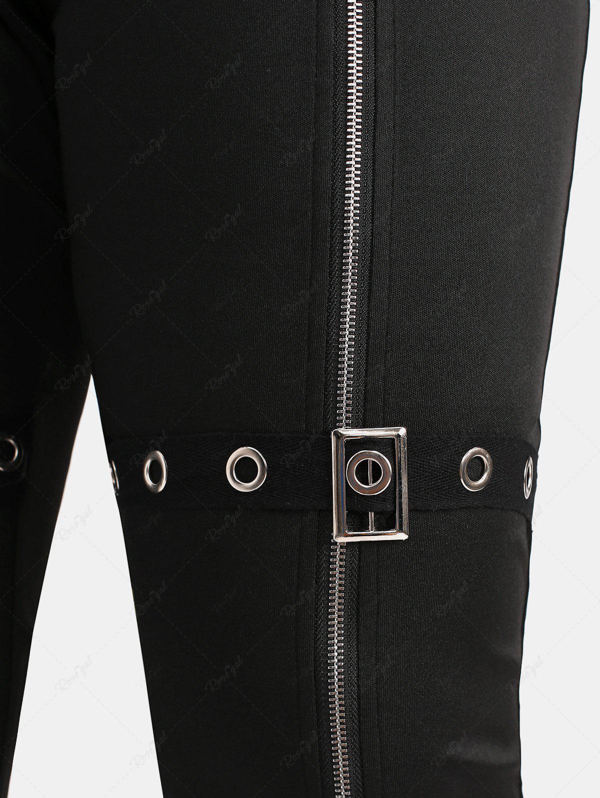 Gothic Straps Buckle Grommet Zipper Skinny Pull On Pants – Rgothic