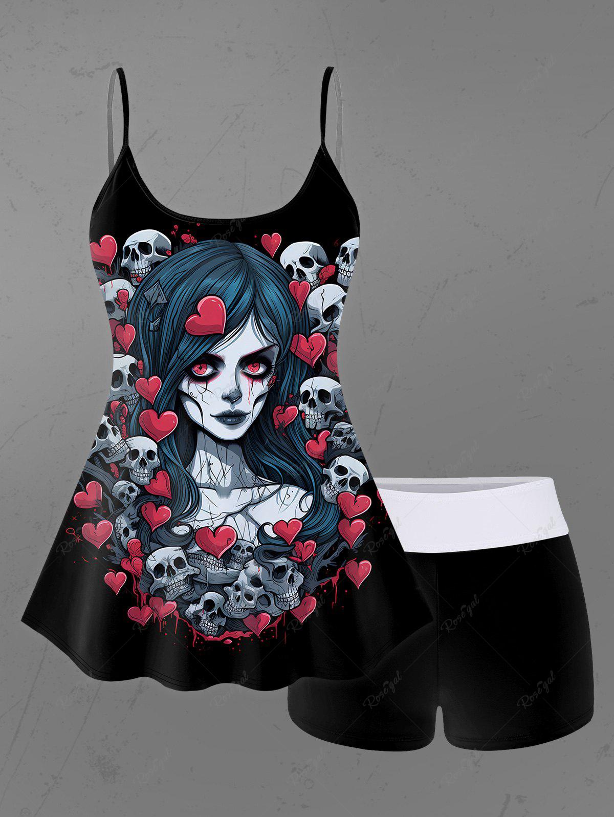 Gothic 3D Print Boyleg Tankini Swimsuit (Adjustable Shoulder Strap ...