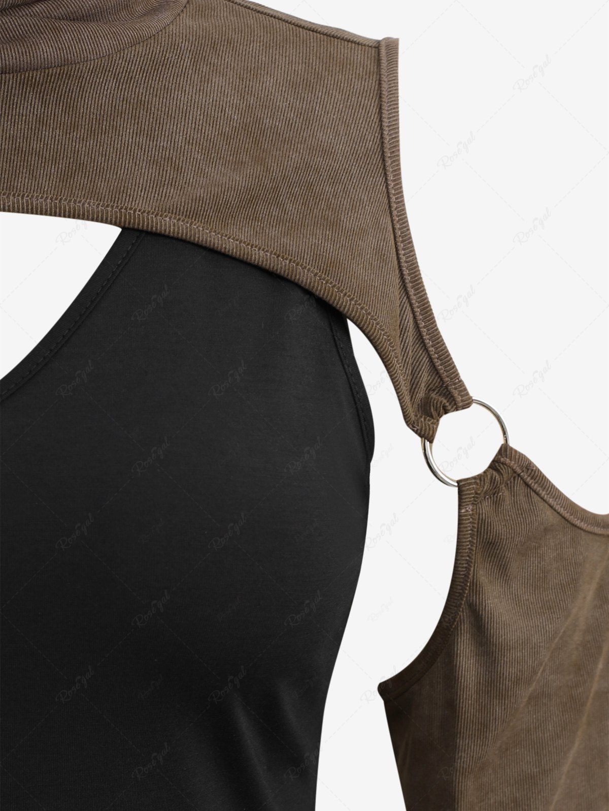 Gothic Cowl Neck Cold Shoulder Thumbhole Shrug Top and Basic Tank Top ...