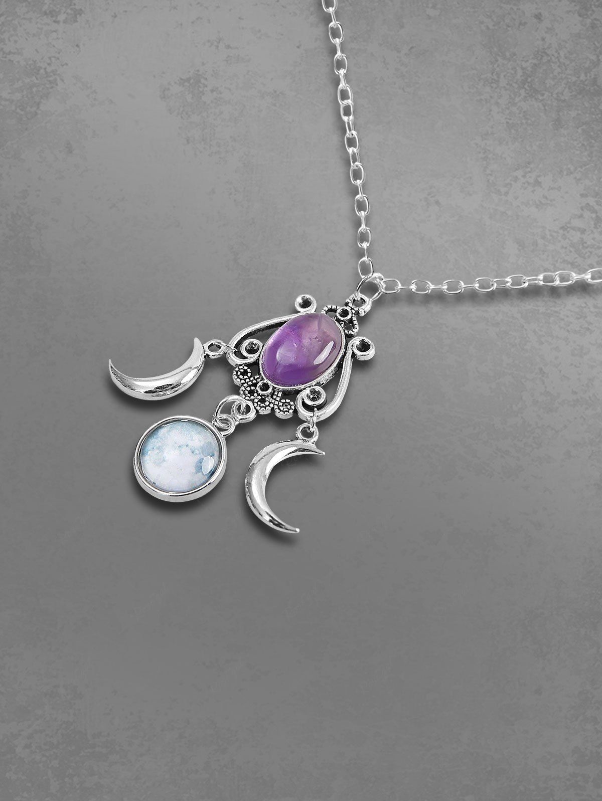 Vintage Gothic Triple Moon Goddess Amethyst Pendant Necklace – Rgothic