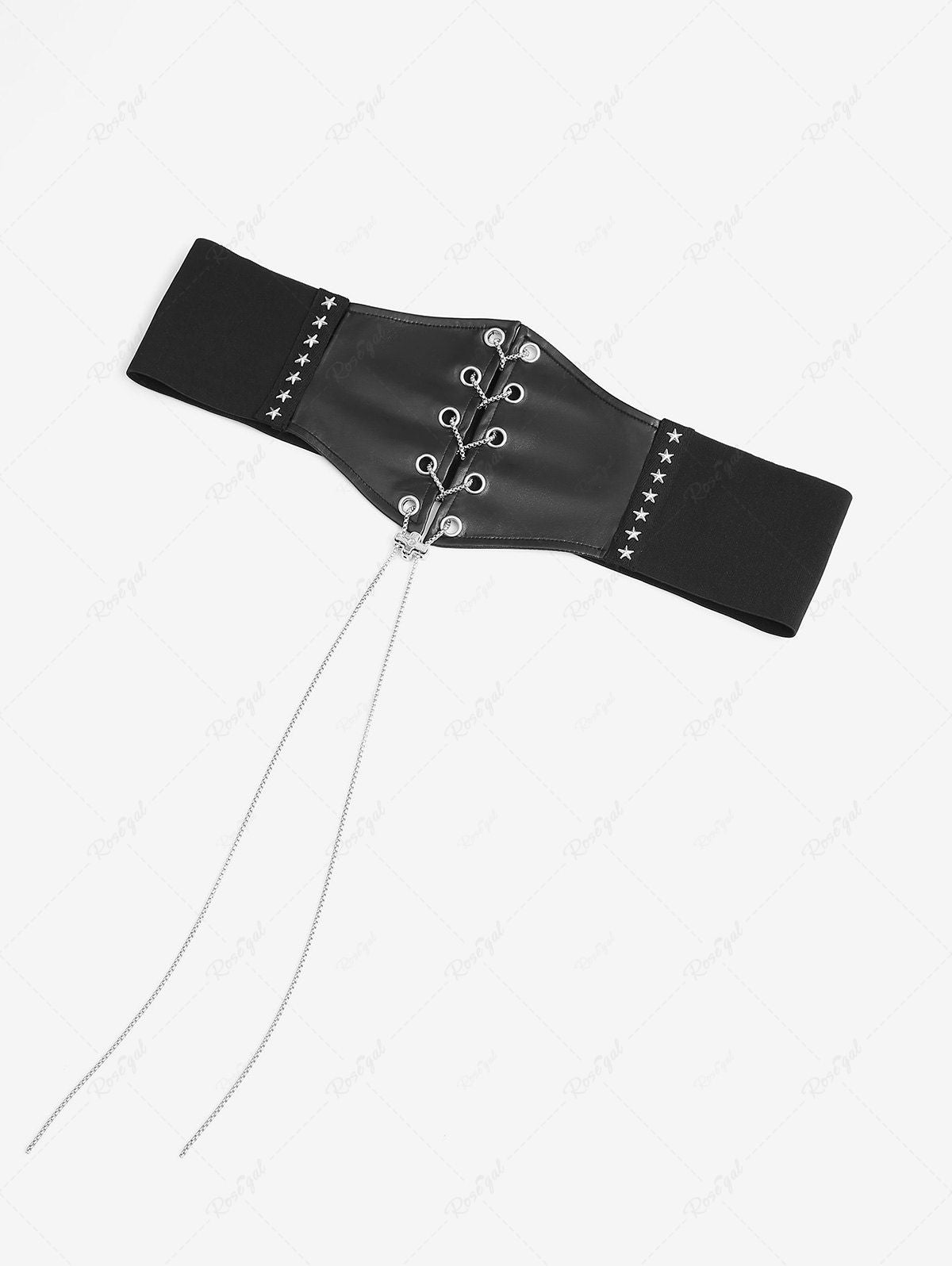 Gothic Chain Braided Lace Up PU Panel Star Rivet Corset Belt – Rgothic