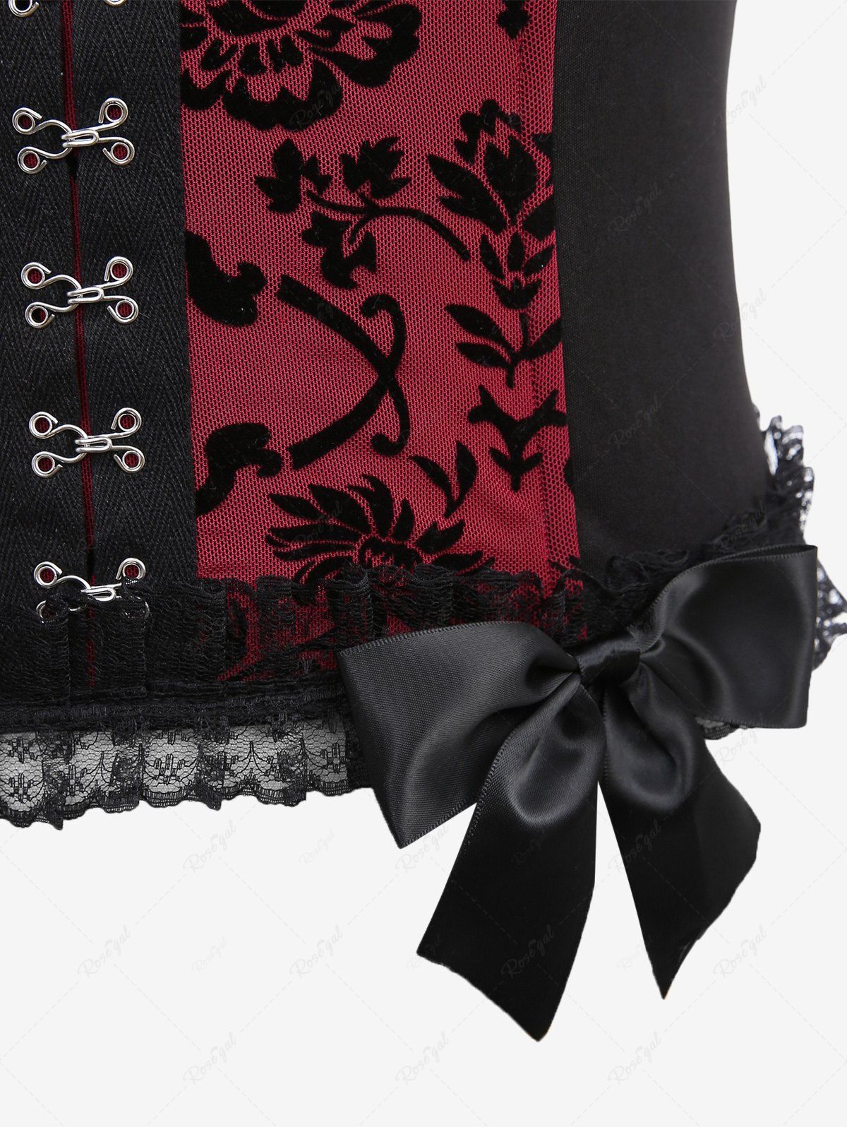 Gothic Floral Mesh Flocking Ruffles Lace Trim Bowknot Hook and Eye Lac – Rgothic