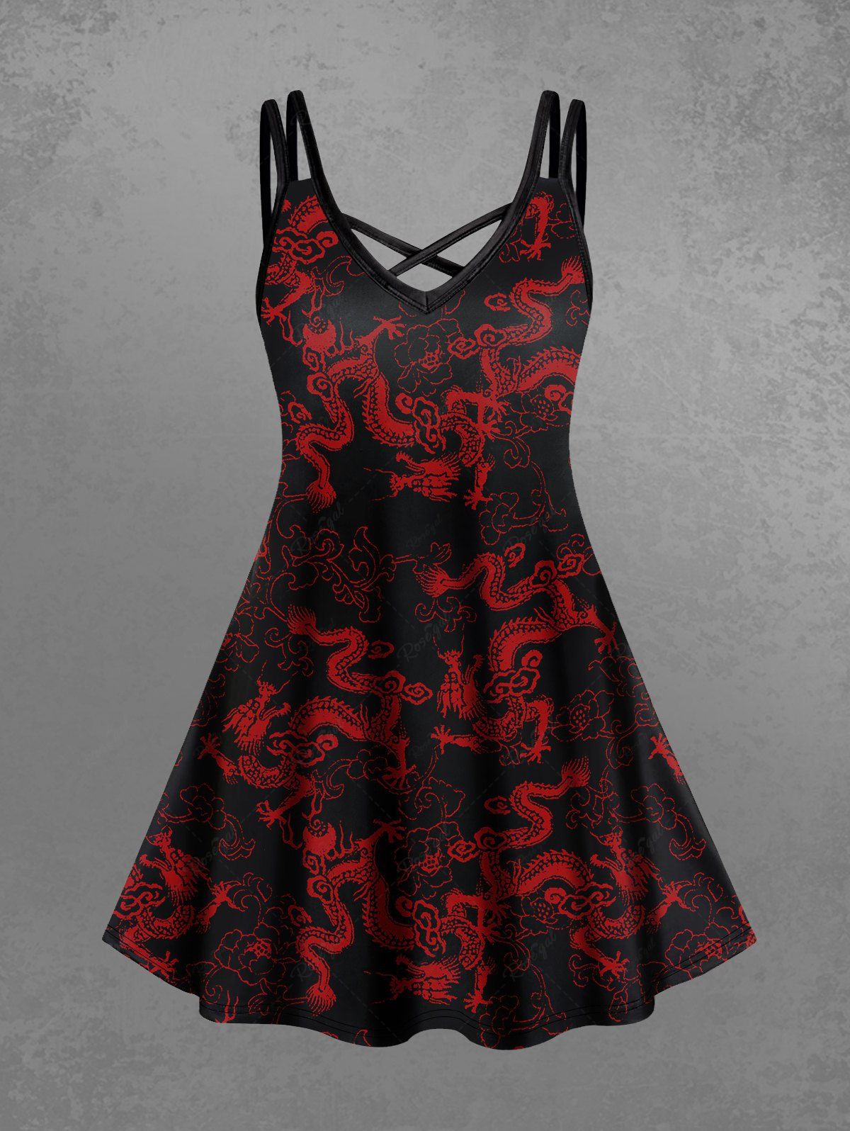 Gothic Dragon Print Backless Crisscross A Line Cami Dress – Rgothic