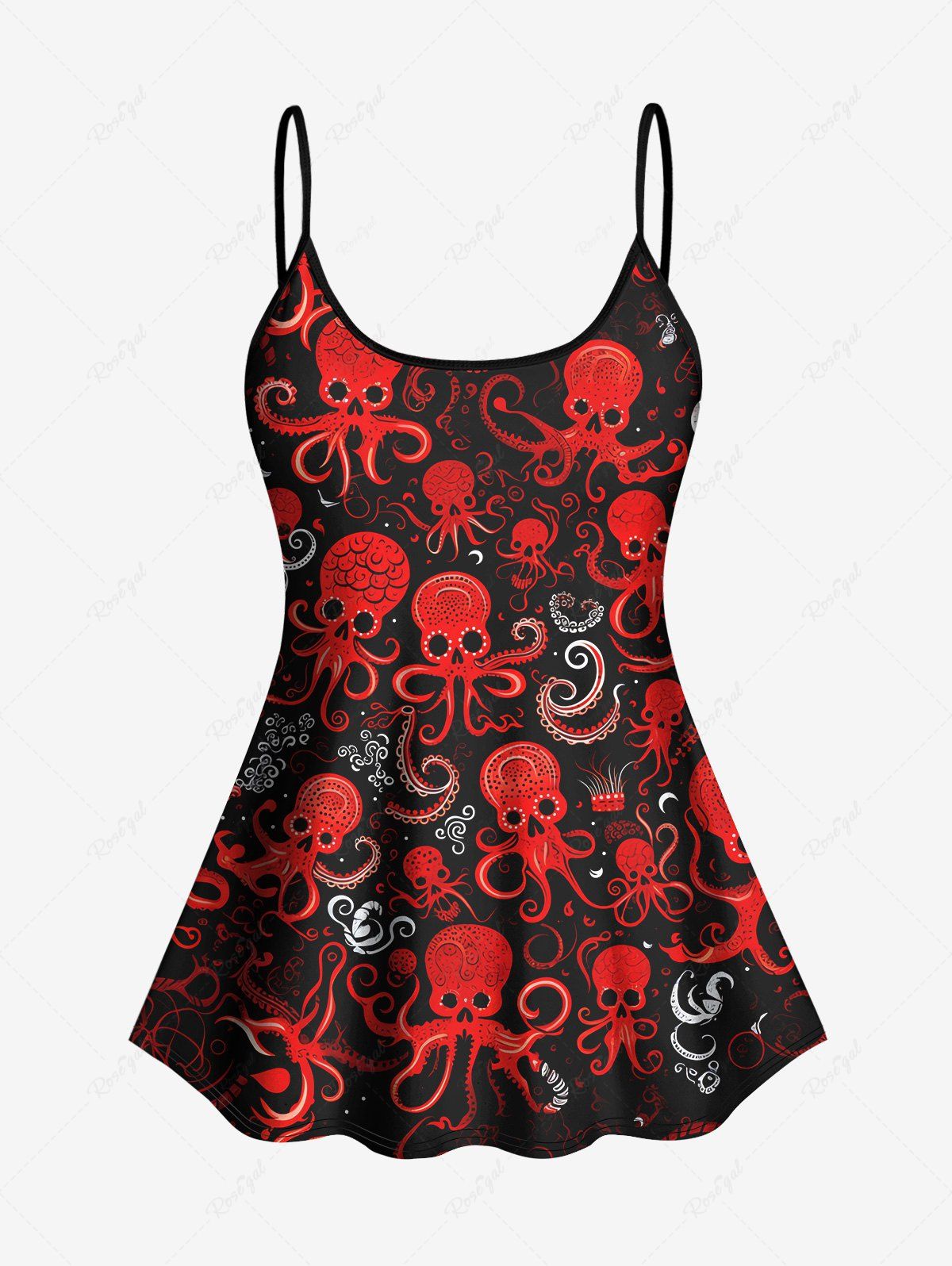 Gothic Ombre Octopus Heart Print Boyleg Padded Backless Tankini Swimsu ...
