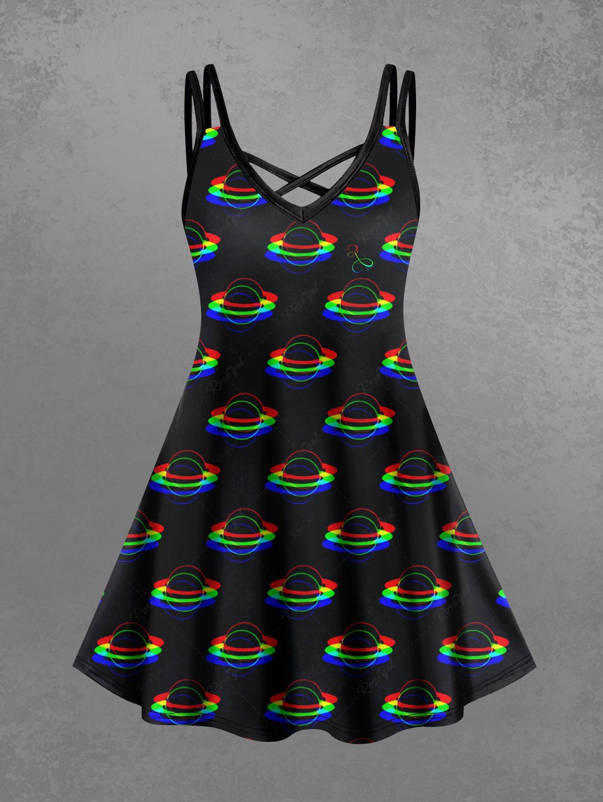 Gothic Halo Planet Print Crisscross A Line Cami Dress – Rgothic