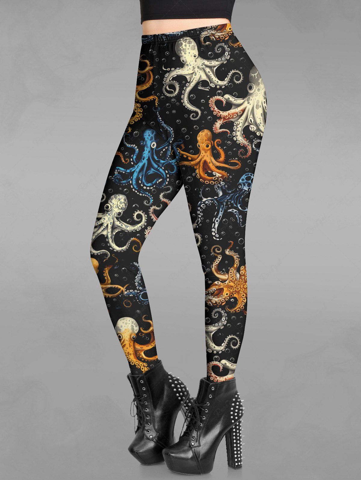 Gothic Colorful Octopus Bubble Print Skinny Leggings – Rgothic