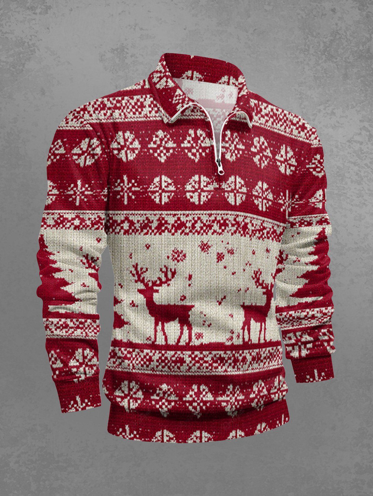 Gothic Plus Size 3D Knit Christmas Elk Snowflake Print Half Zipper Pol – Rgothic