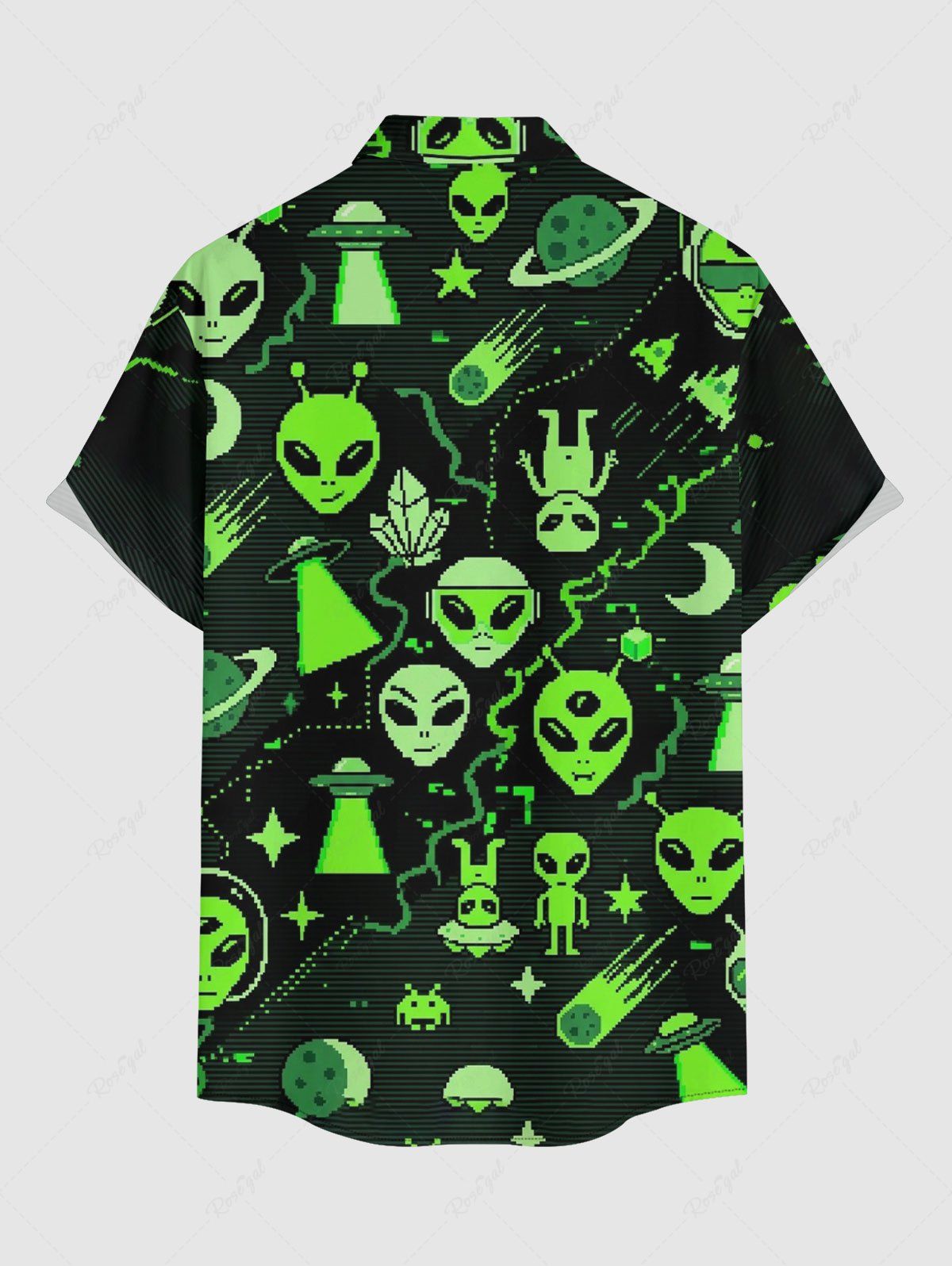 Gothic Plus Size Planet UFO Alien Print Button Pocket Shirt For Men ...