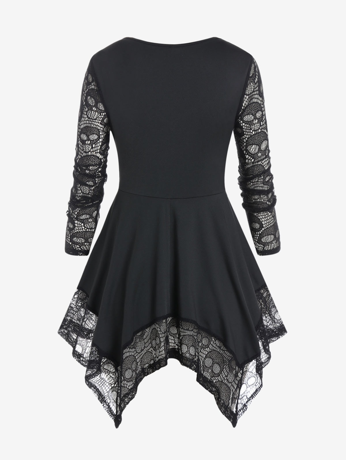 Gothic Skull Lace Panel Handkerchief Tee-Halloween – Rgothic